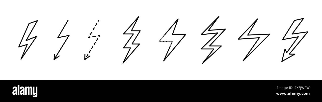 Set of Energy Lightning line shapes, thin line design vector ...