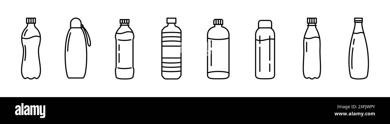 Set of Water Bottle line shapes, thin line design vector illustration ...