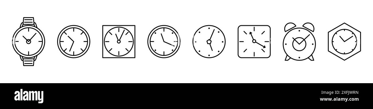 Set of Clocks line shapes, thin line design vector illustration, isolated Stock Vector Image ...