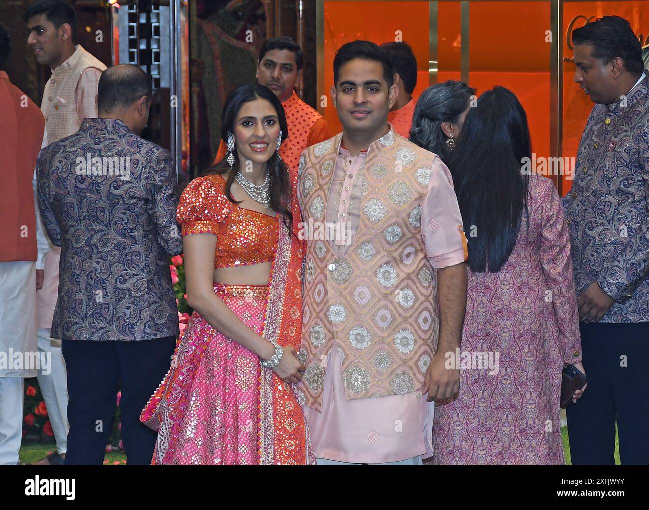 L-R Shloka Mehta (wife of Akash Ambani) and Akash Ambani (businessman ...