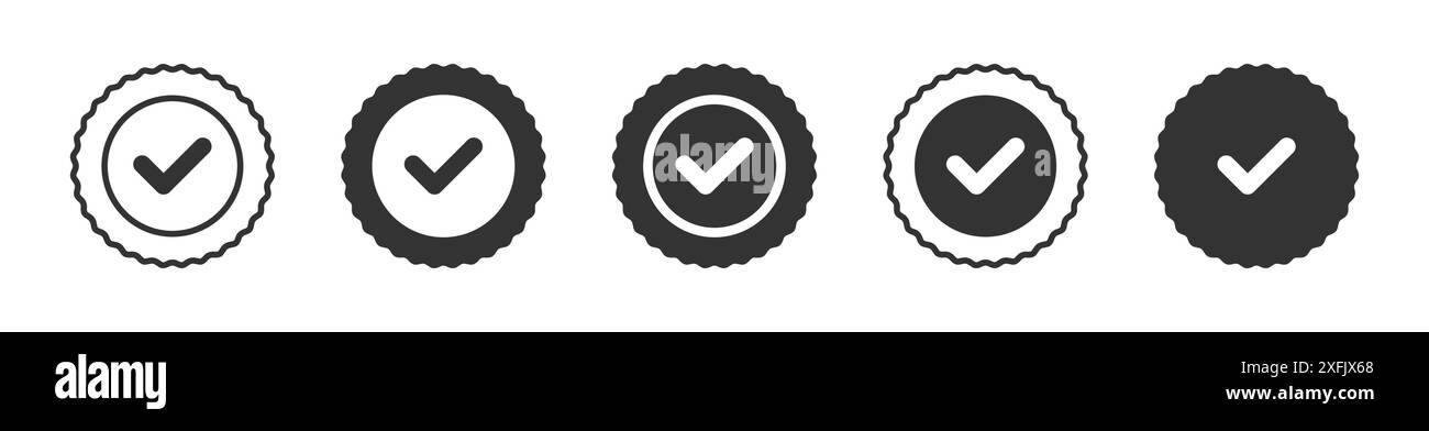 Profile verification check marks icons. Stickers with tick. Flat vector illustration Stock ...
