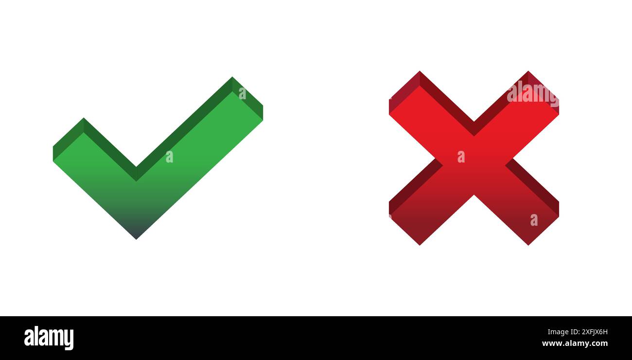 Checkmark and cross in 3d icons. Flat vector illustration Stock Vector ...