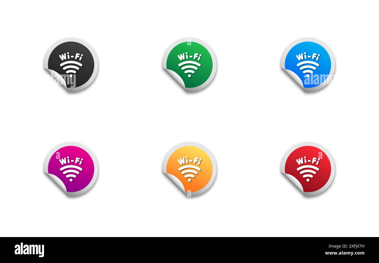Wi-fi color icon stickers set. Signal symbol. Flat vector illustration Stock Vector Image & Art ...