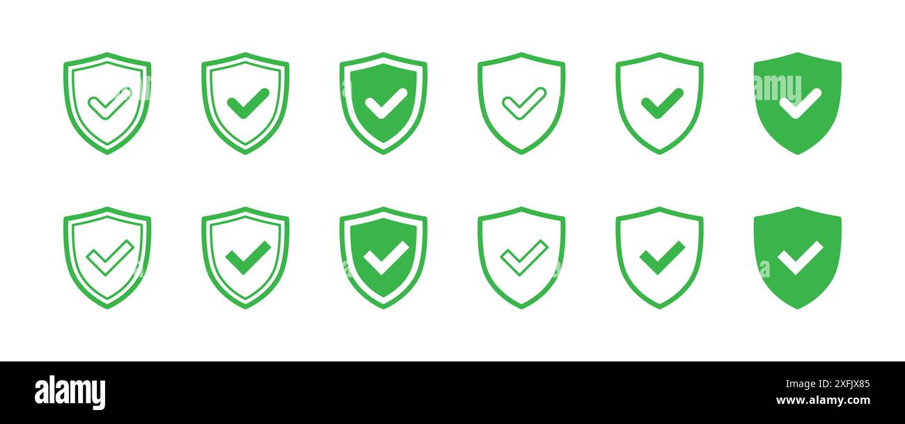 Shield and Check Mark Icon set. Flat vector illustration Stock Vector ...
