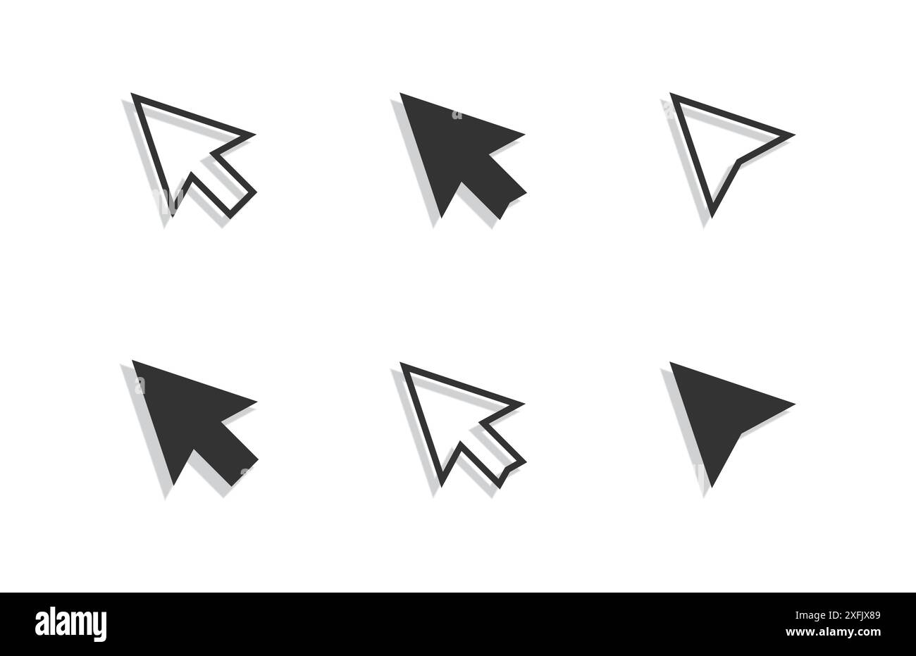 Computer mouse cursor icon set. Arrow with shadow. Flat vector ... Computer mouse cursor icon set. Arrow with shadow. Flat vector ...