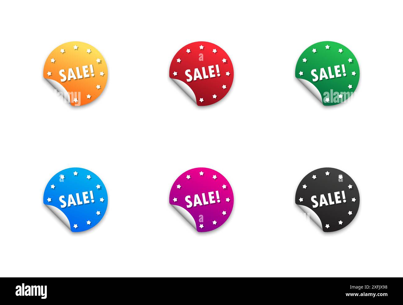 Sale sticker icon set. Round colored badges with text and shadows under ...