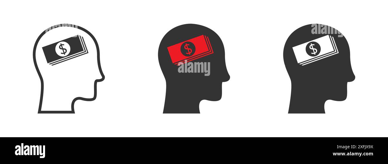 Think Money Icon. Dollars in the head. Business concept. Flat vector ...