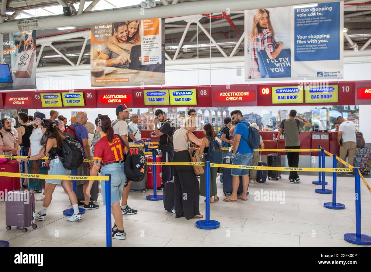 Rome, Italy - June 30, 2024: Passengers waiting at the check-in ...