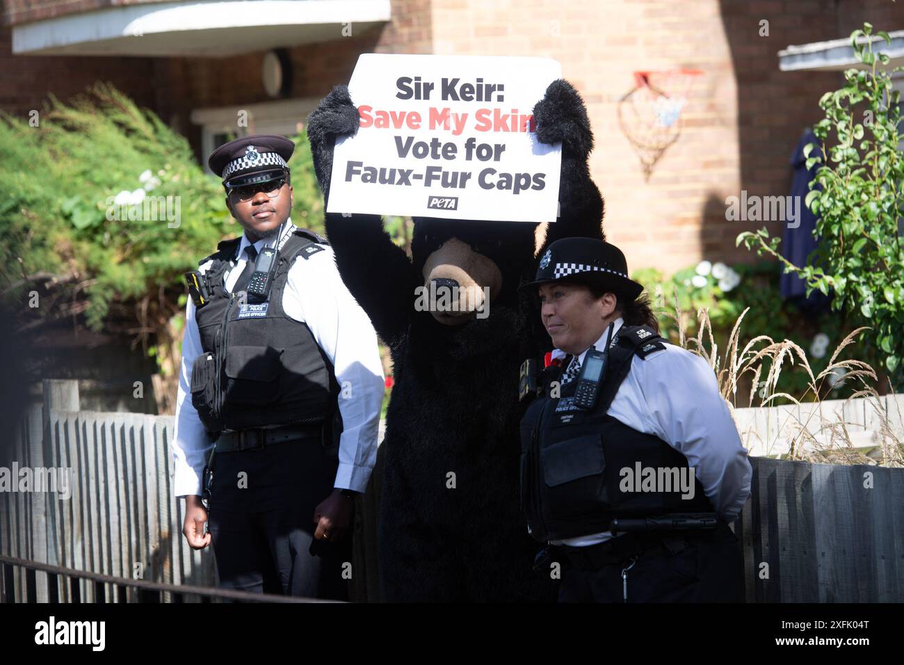 London, UK. 04 Jul 2024. A PETA protestor can be seen at the polling ...