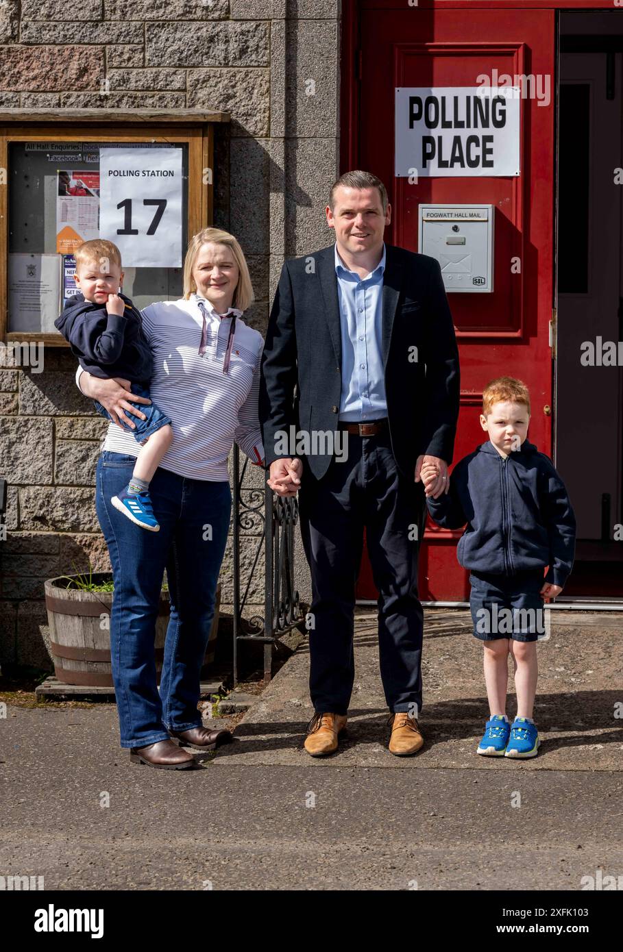 Scottish Conservative leader Douglas Ross arrives with his family to ...