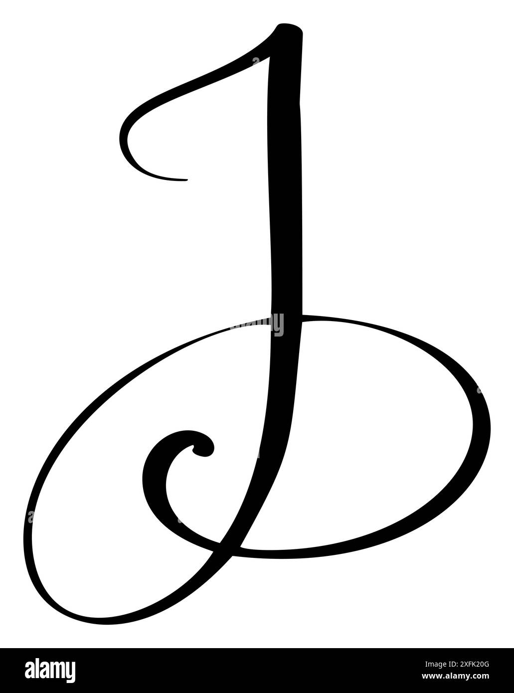 Vector calligraphy hand drawn letter J drop cap. Script font logo icon ...