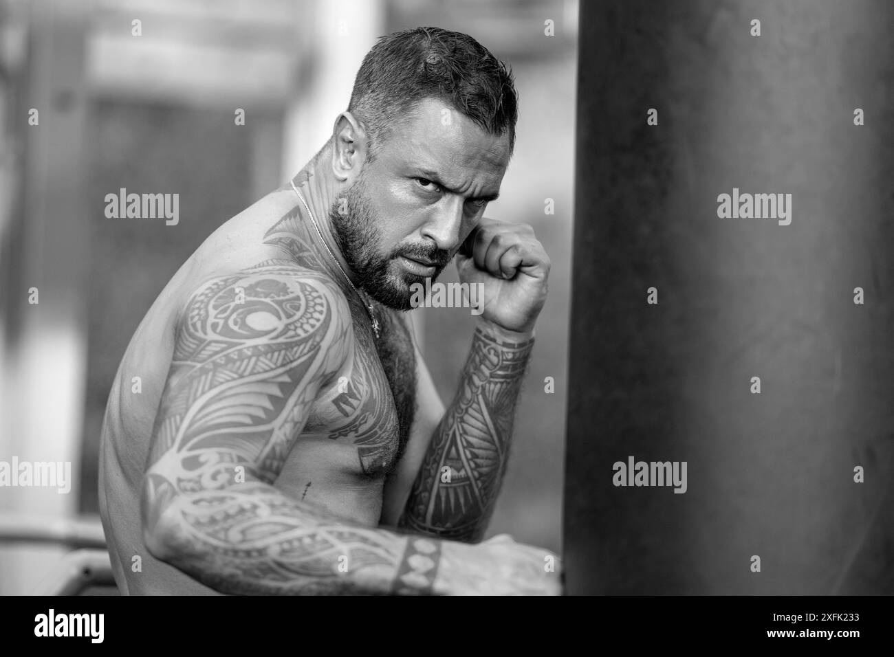 Knockout punch male boxer Black and White Stock Photos & Images - Alamy