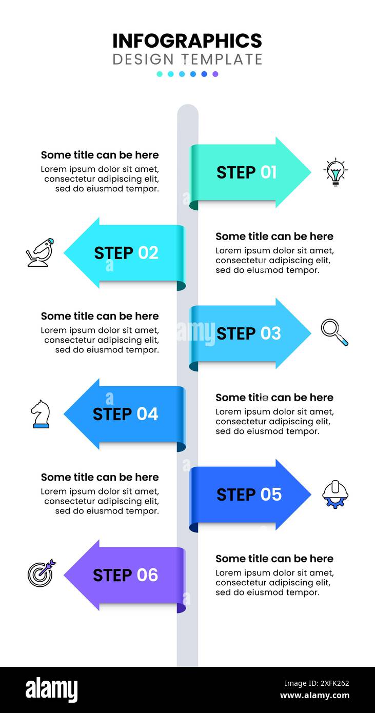 Infographic template with icons and 6 options or steps. Vertical line ...