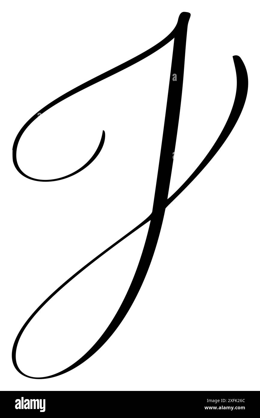 Hand drawn vector calligraphy letter capital J. Script font logo initials. Handwritten brush ...