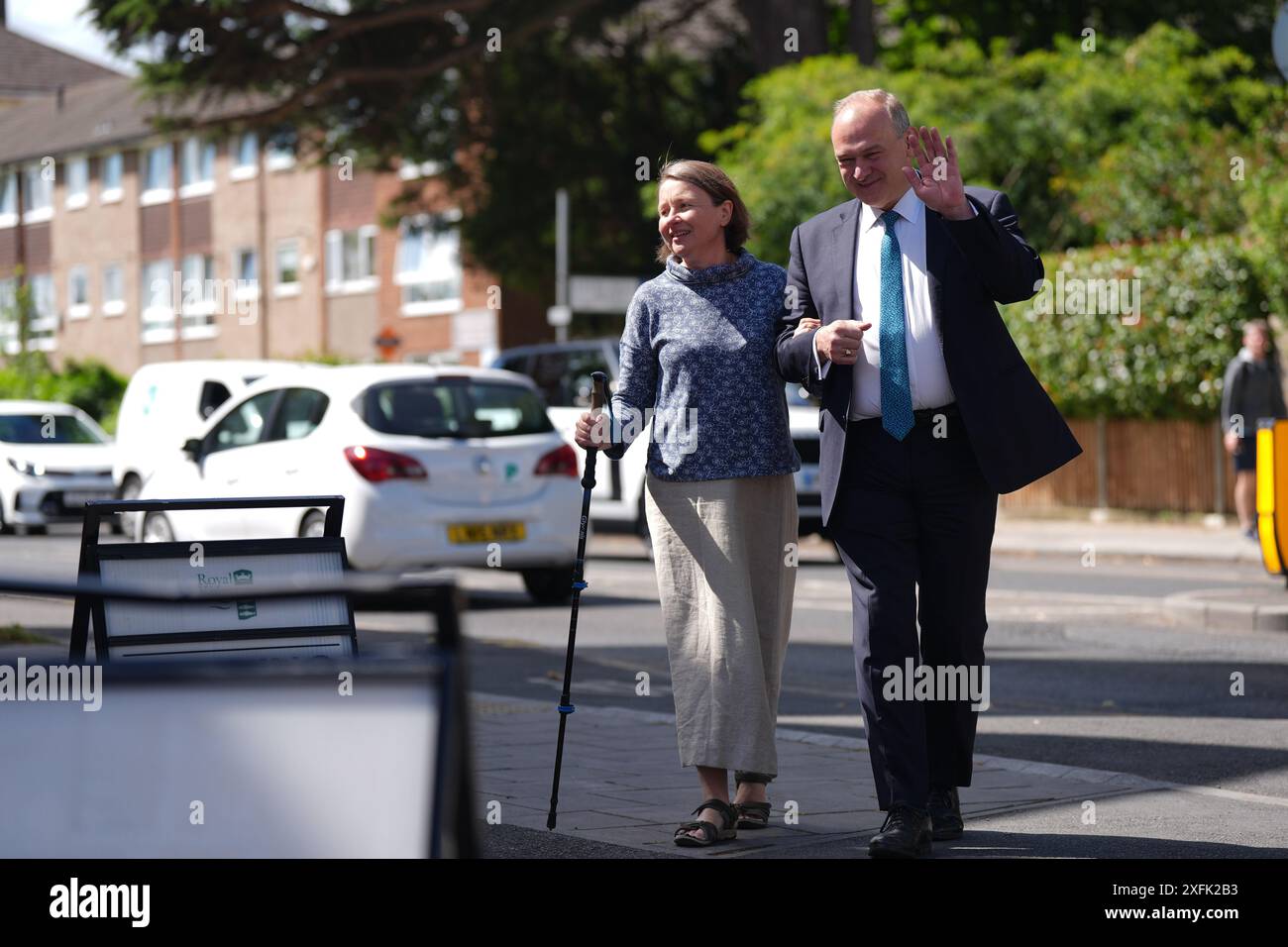 Liberal Democrat leader Sir Ed Davey and his wife Emily Gasson arrive ...