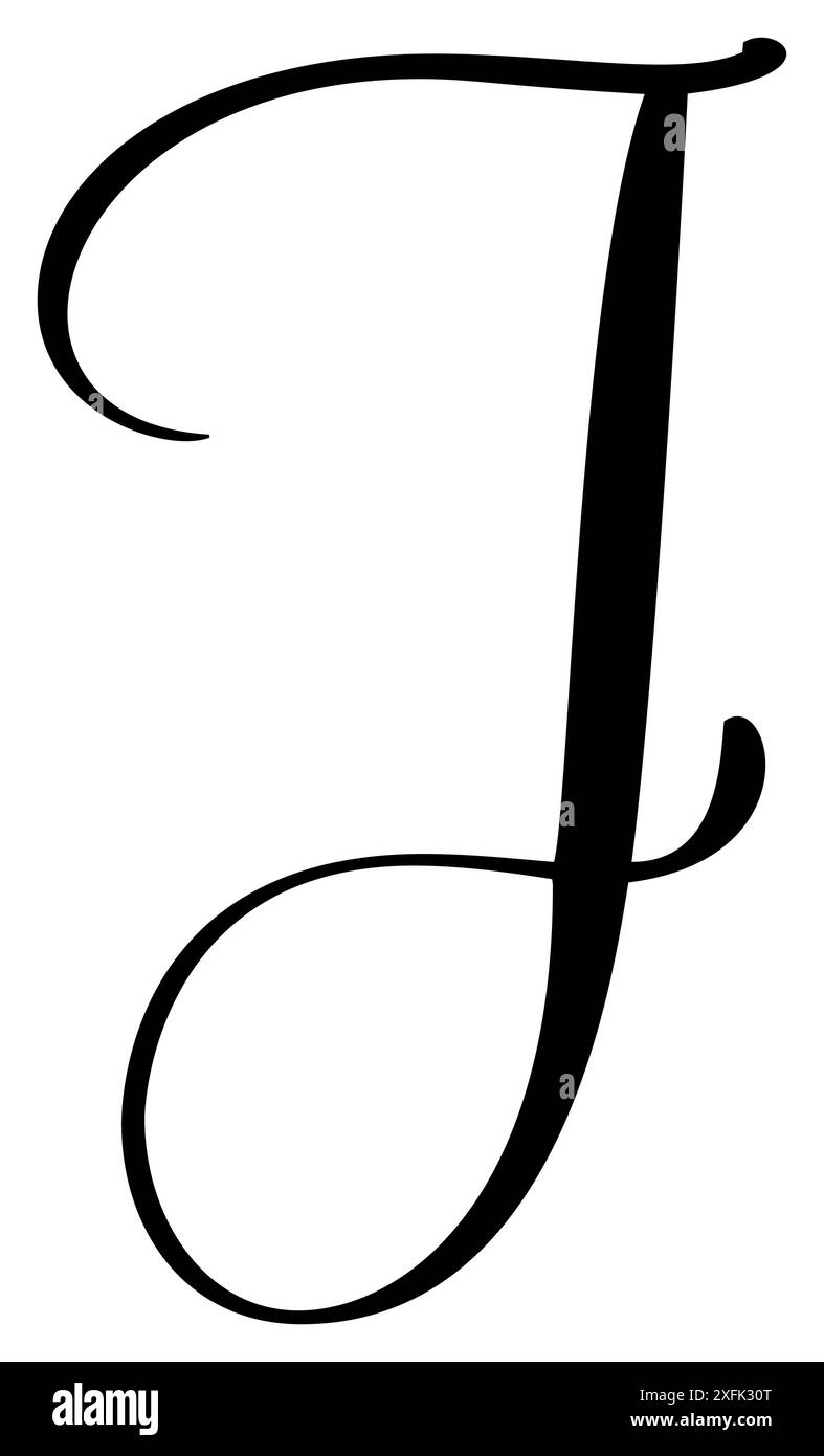 Hand drawn vector calligraphy letter capital J. Script font logo initials. Handwritten brush ...