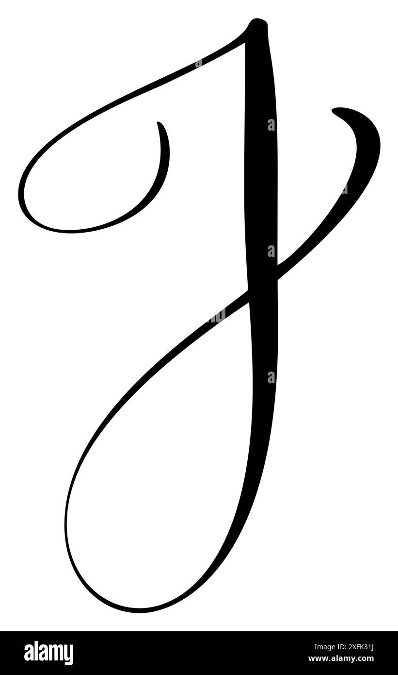 Vector calligraphy hand drawn letter J drop cap. Script font logo icon. Handwritten brush style ...