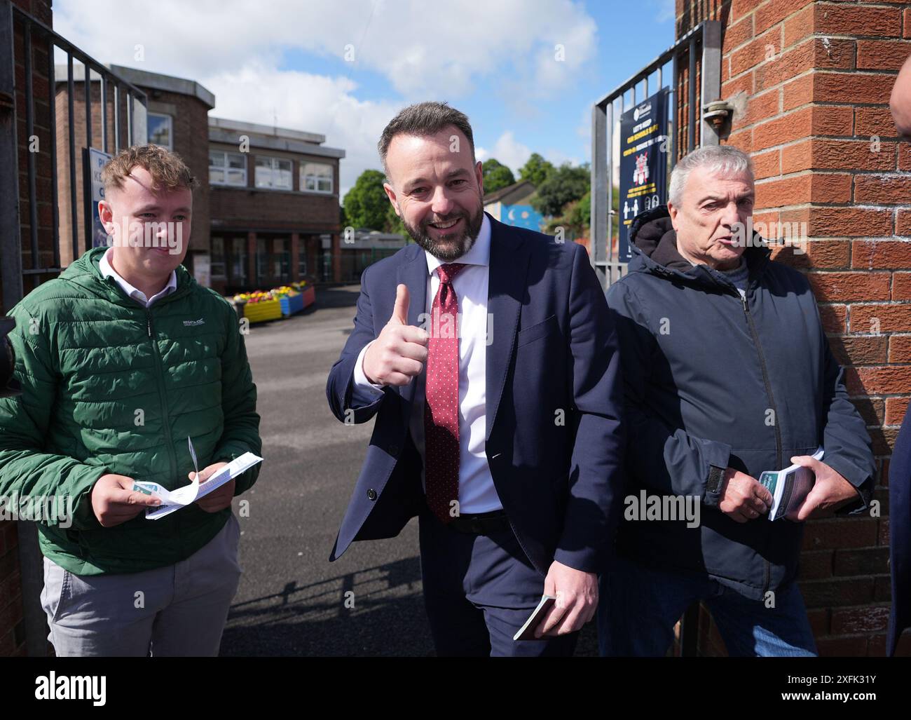SDLP leader Colum Eastwood arrives to cast his vote in the 2024 General ...