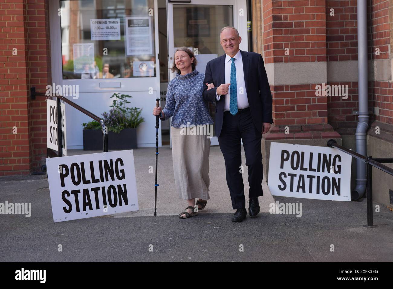 Liberal Democrat leader Sir Ed Davey and his wife Emily Gasson leave ...