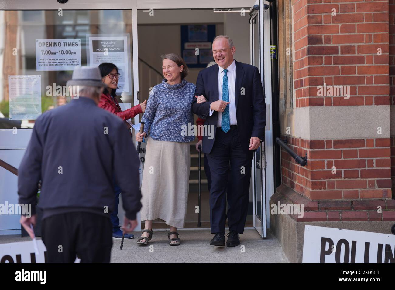 Liberal Democrat leader Sir Ed Davey and his wife Emily Gasson leave ...