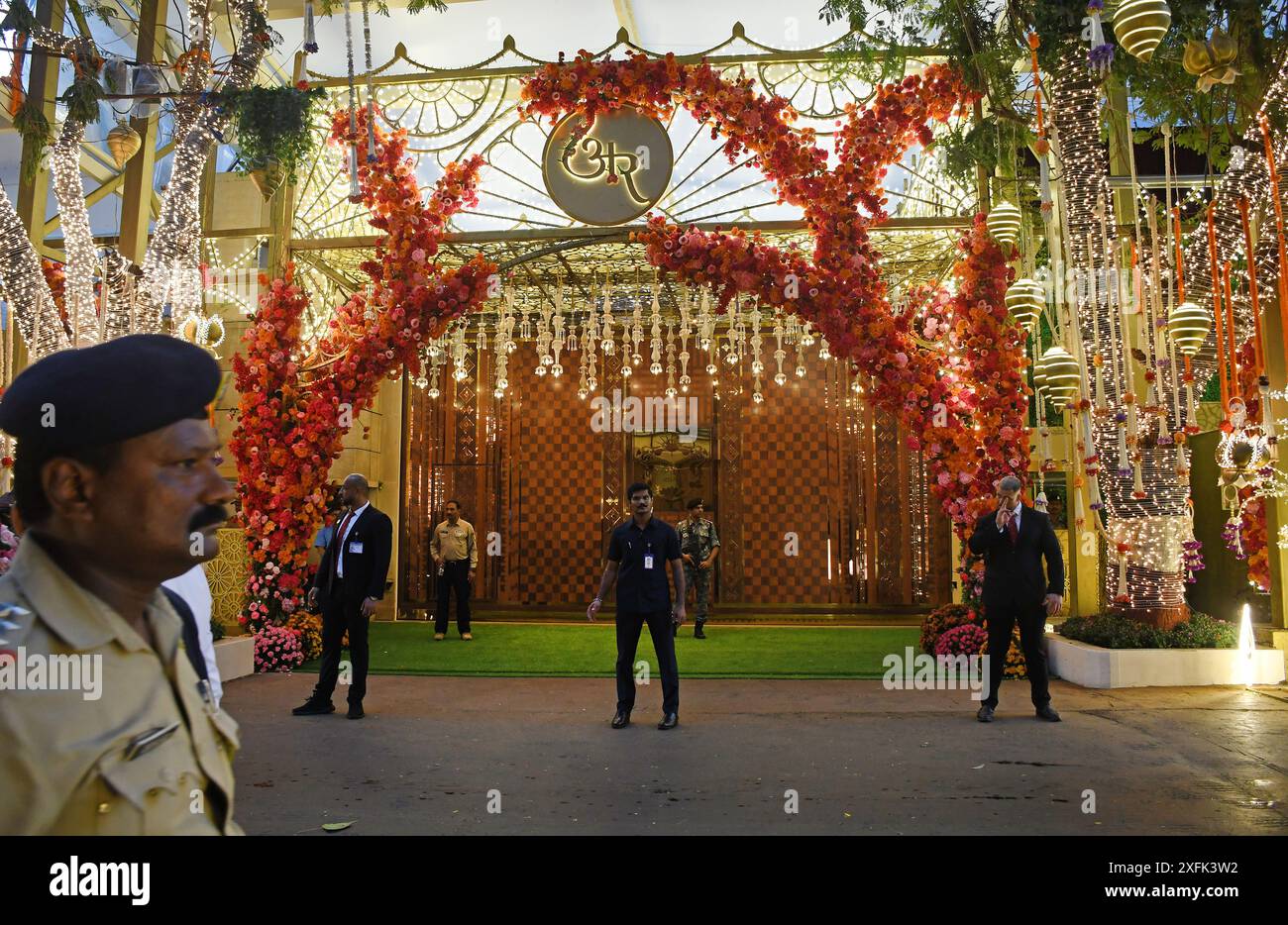 Decoration is seen on the gate of Nita and Mukesh Ambani's residence ...