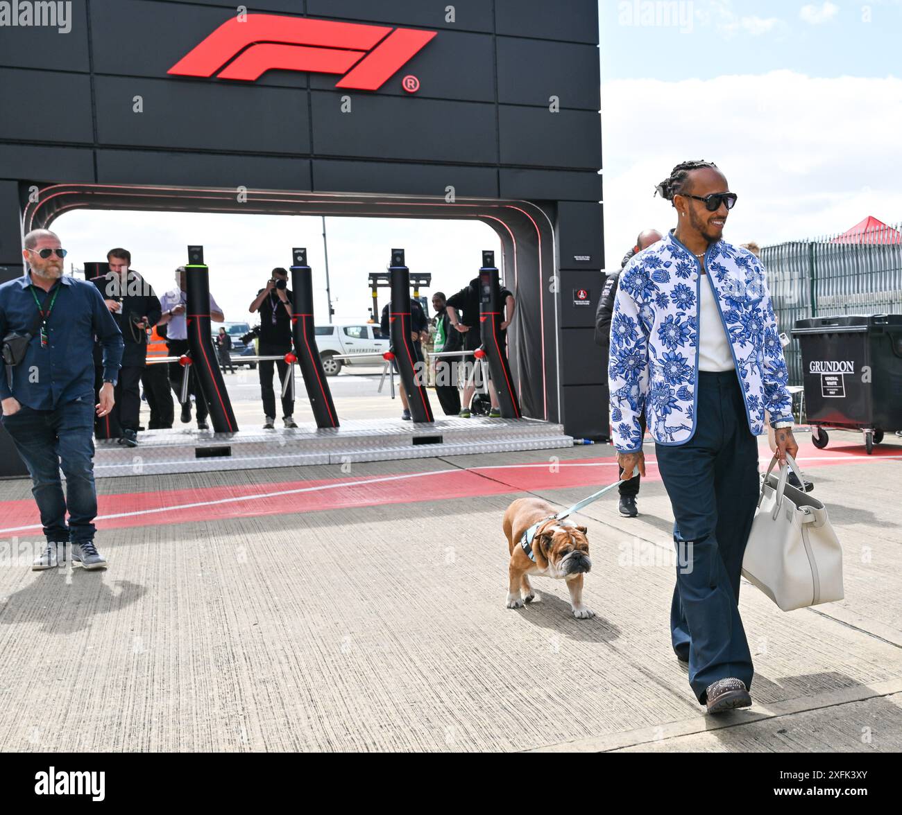 Towcester, UK, 04 July 2024. Lewis HAMILTON arrives at the Paddock with ...