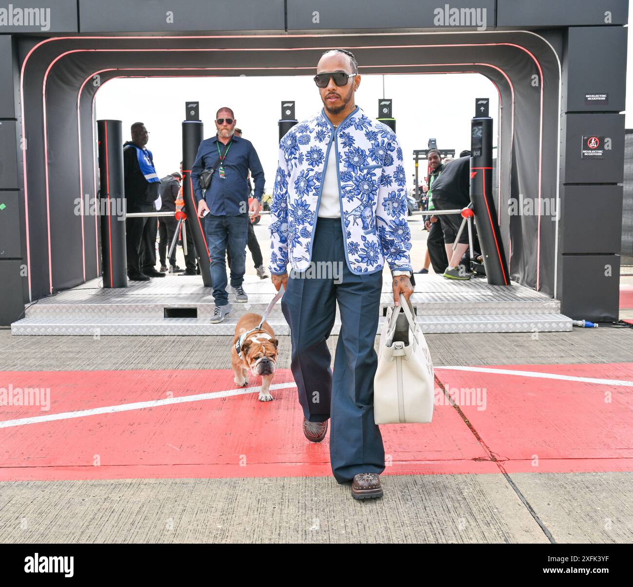 Towcester, UK, 04 July 2024. Lewis HAMILTON arrives at the Paddock with ...