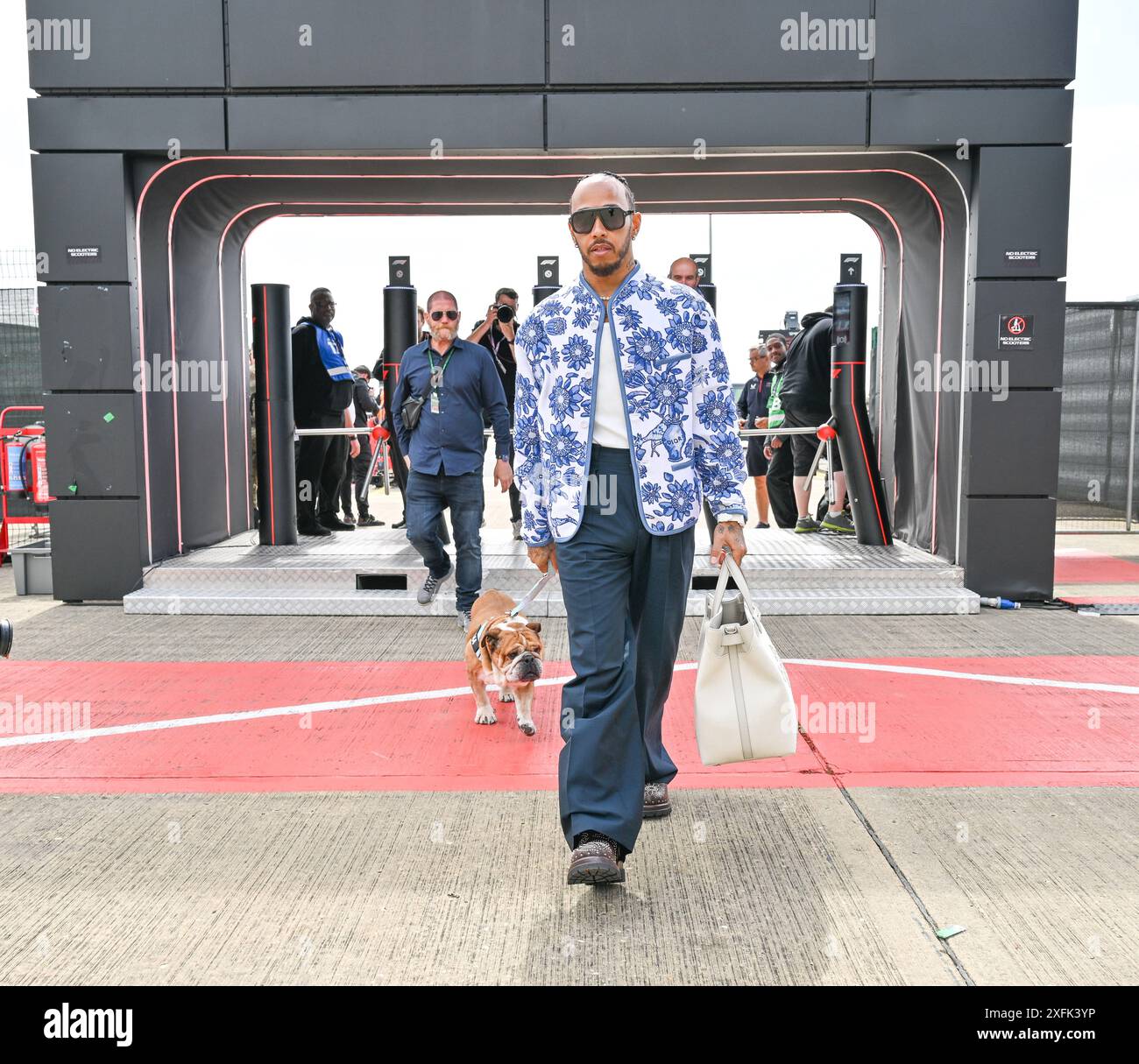 Towcester, UK. 04th July, 2024. Lewis HAMILTON arrives at the Paddock ...