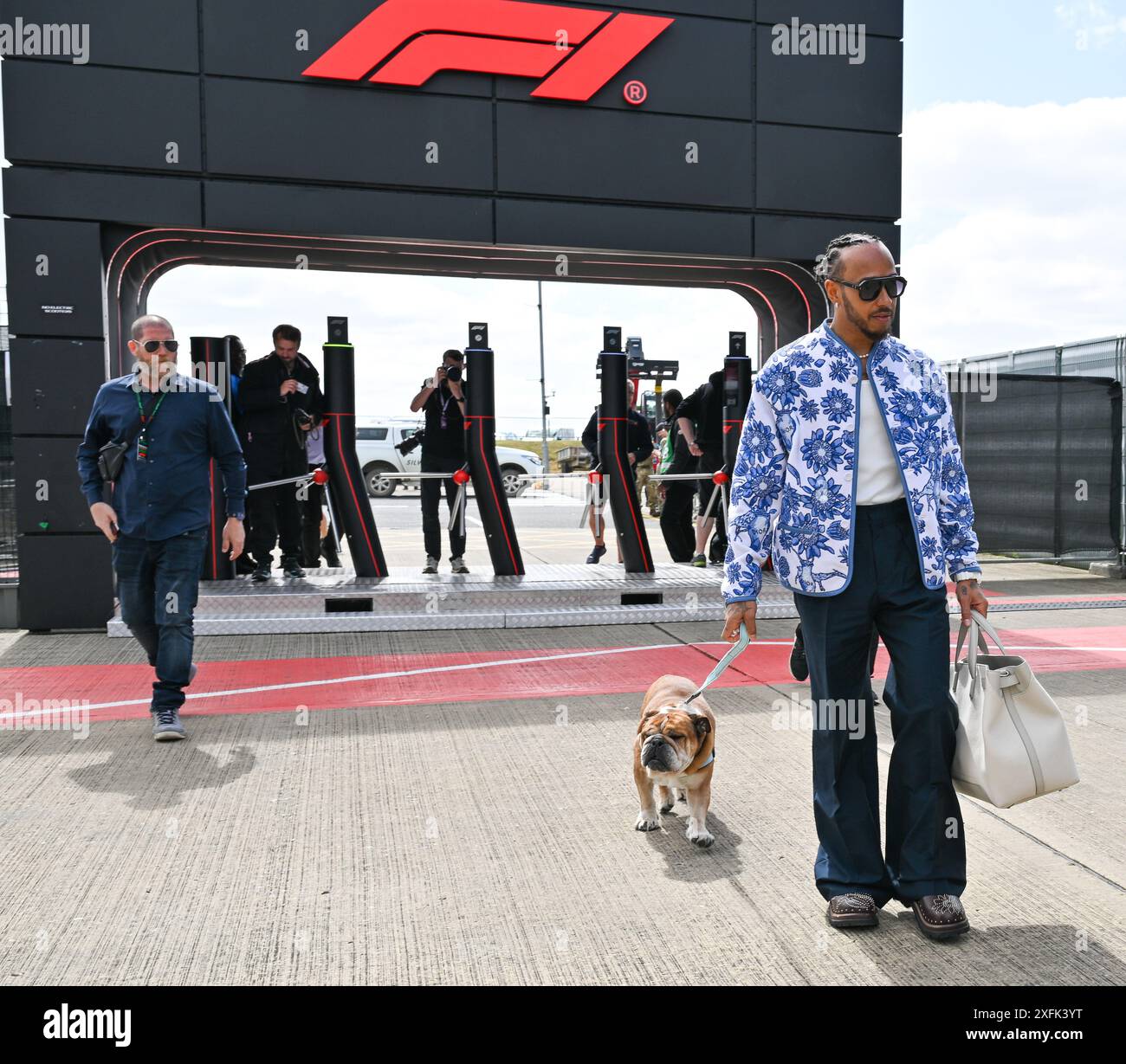 Towcester, UK, 04 July 2024. Lewis HAMILTON arrives at the Paddock with ...
