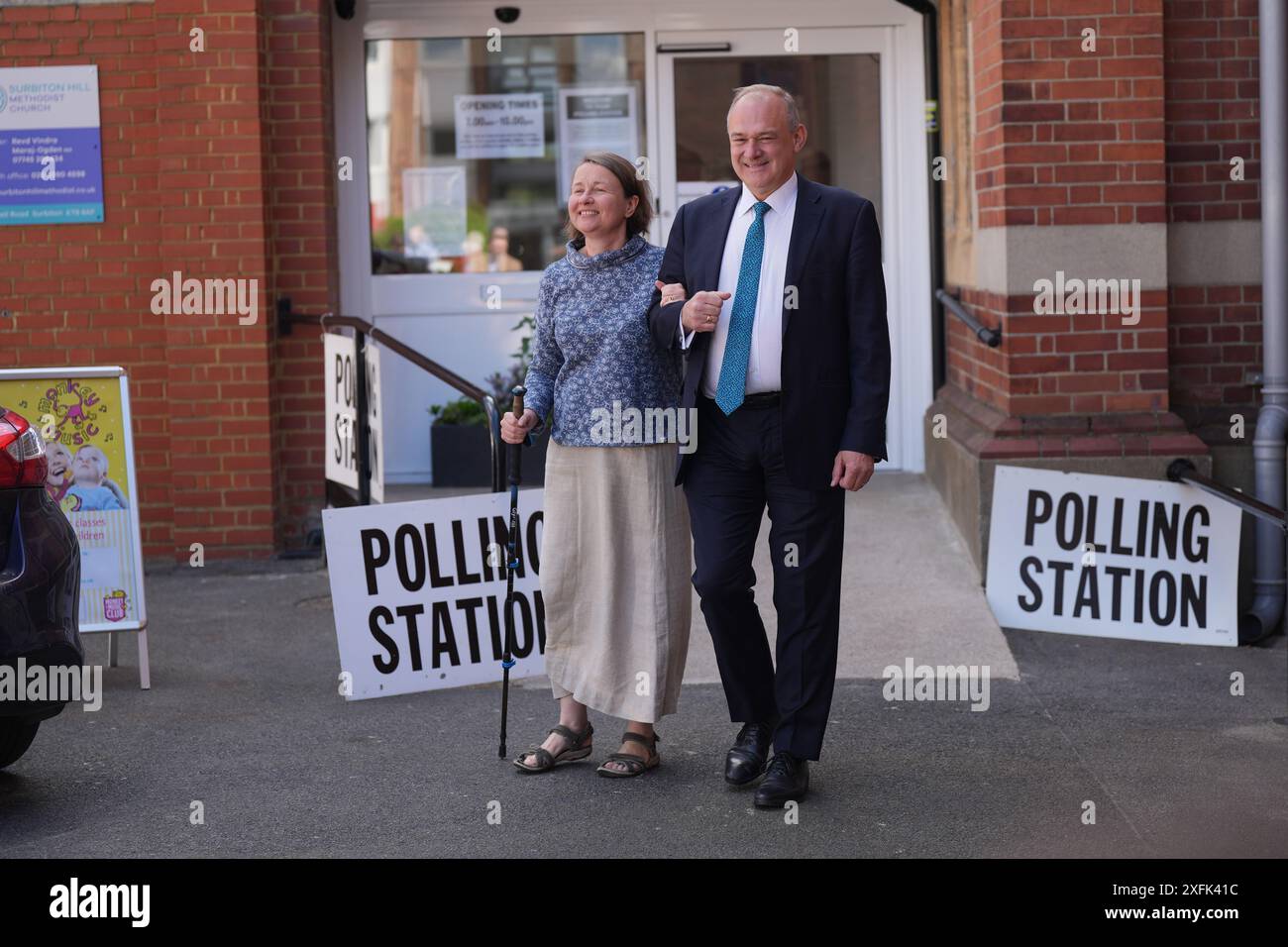 Liberal Democrat leader Sir Ed Davey and his wife Emily Gasson leave ...