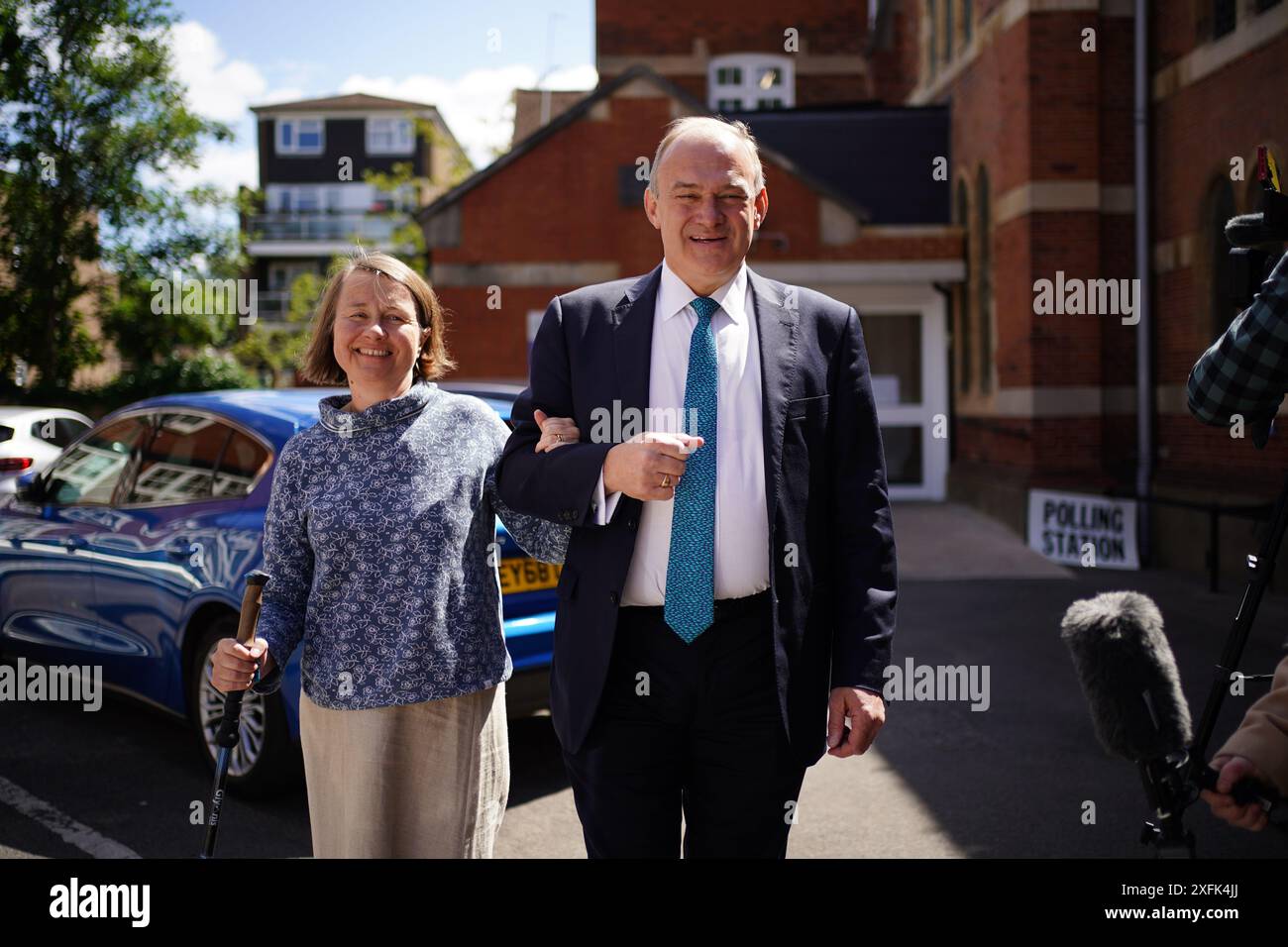 Liberal Democrat leader Sir Ed Davey and his wife Emily Gasson leave ...