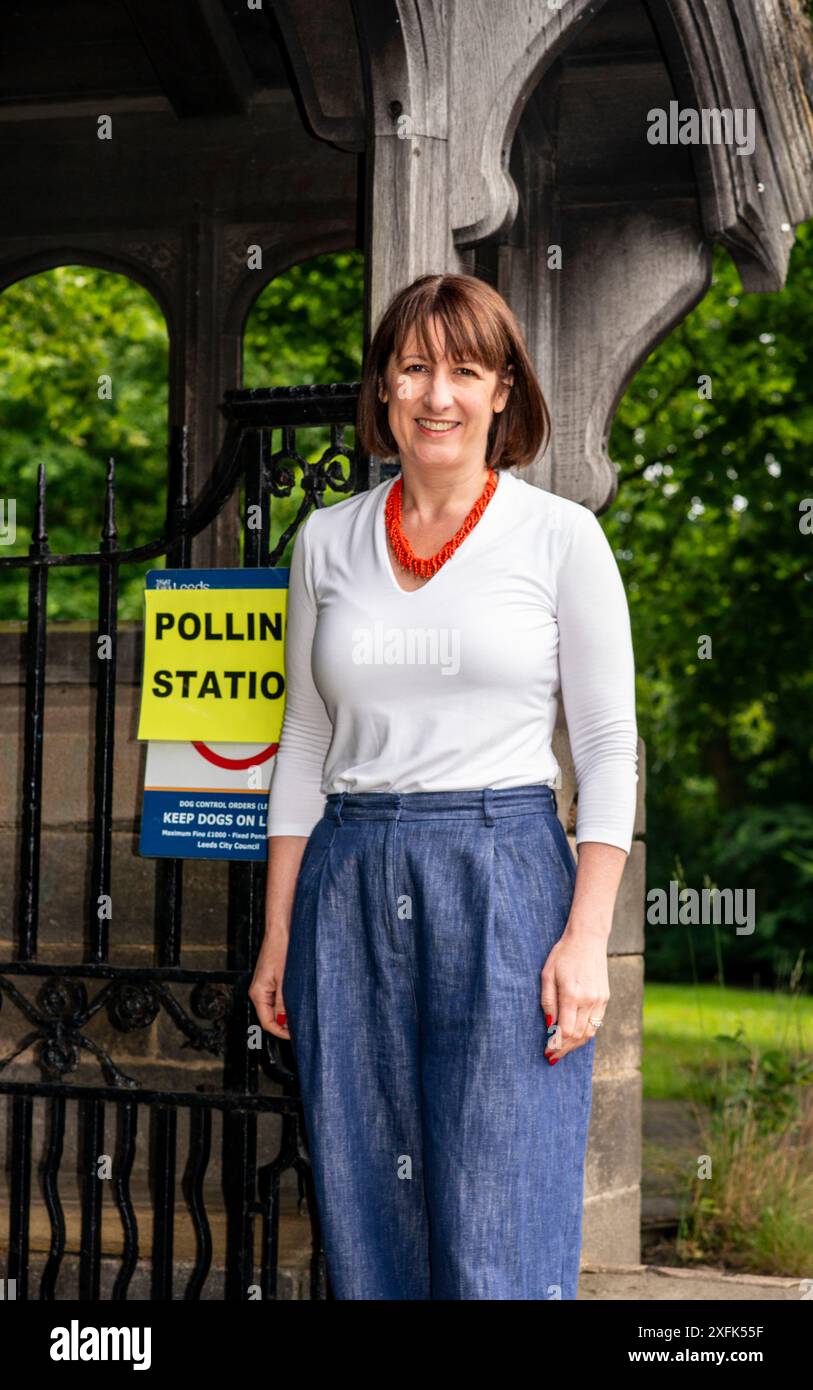 Pudsey, Leeds, UK. 4th July, 2024. Shadow chancellor Rachel Reeves ...