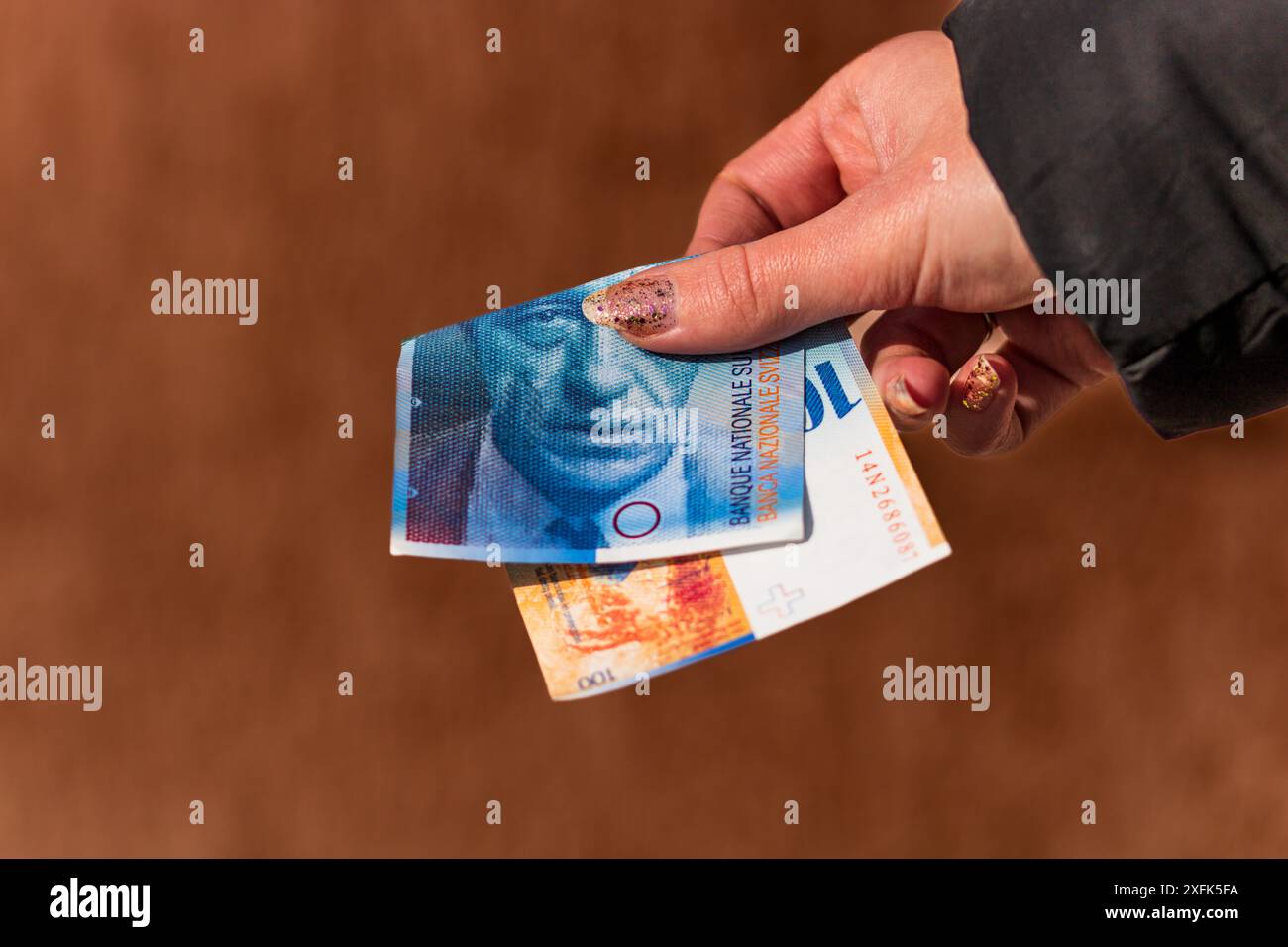 CHF money banknotes, detail photo of swiss franc. Swiss Franc currency ...