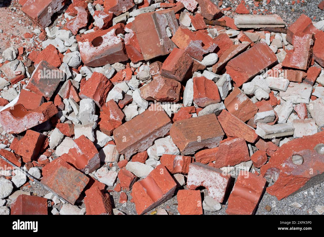 Pile of brick and mortar rubble Stock Photo - Alamy