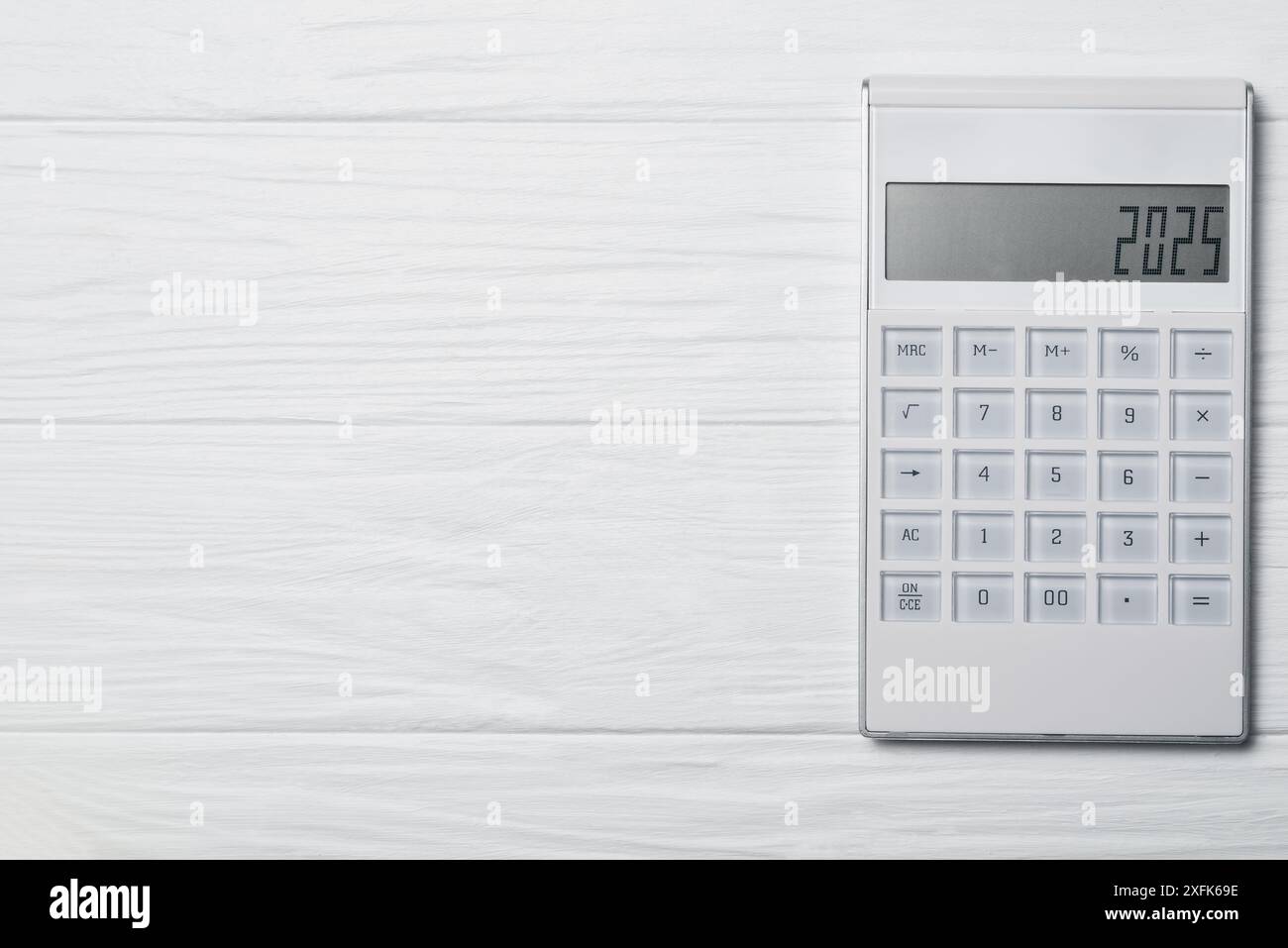 2025 on calculator screen. New year 2025 on the calculator display ...