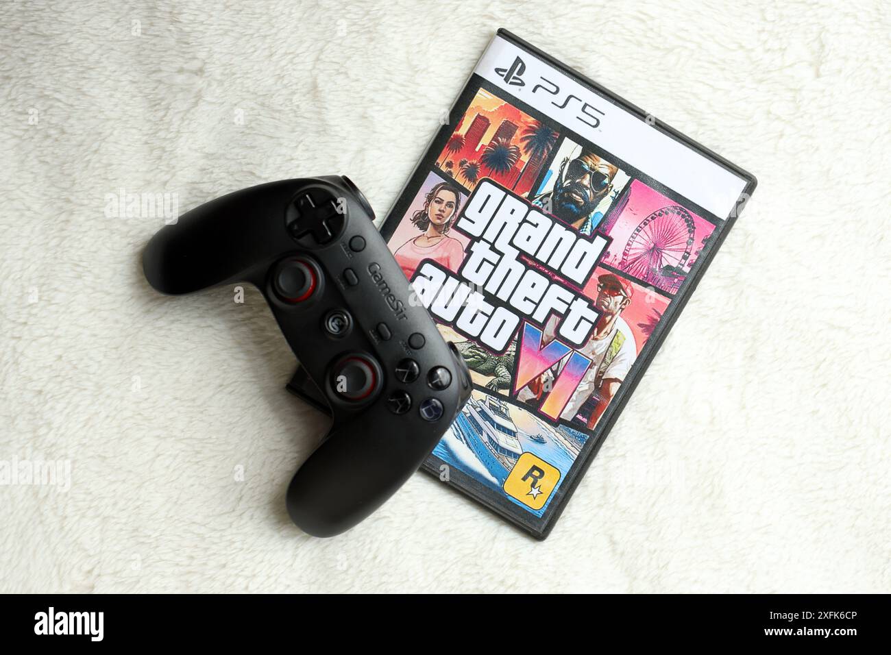 KYIV, UKRAINE - JUNE 26, 2024 Grand Theft Auto 6 PS5 video game disc ...