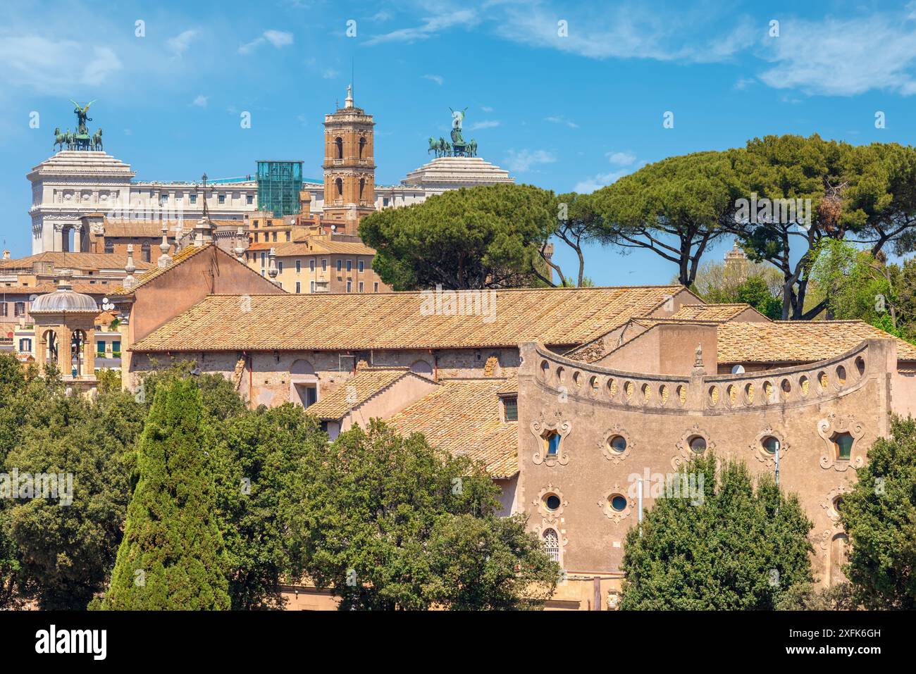View of Rome rooftops and Victor Emmanuel II monument in the distance ...