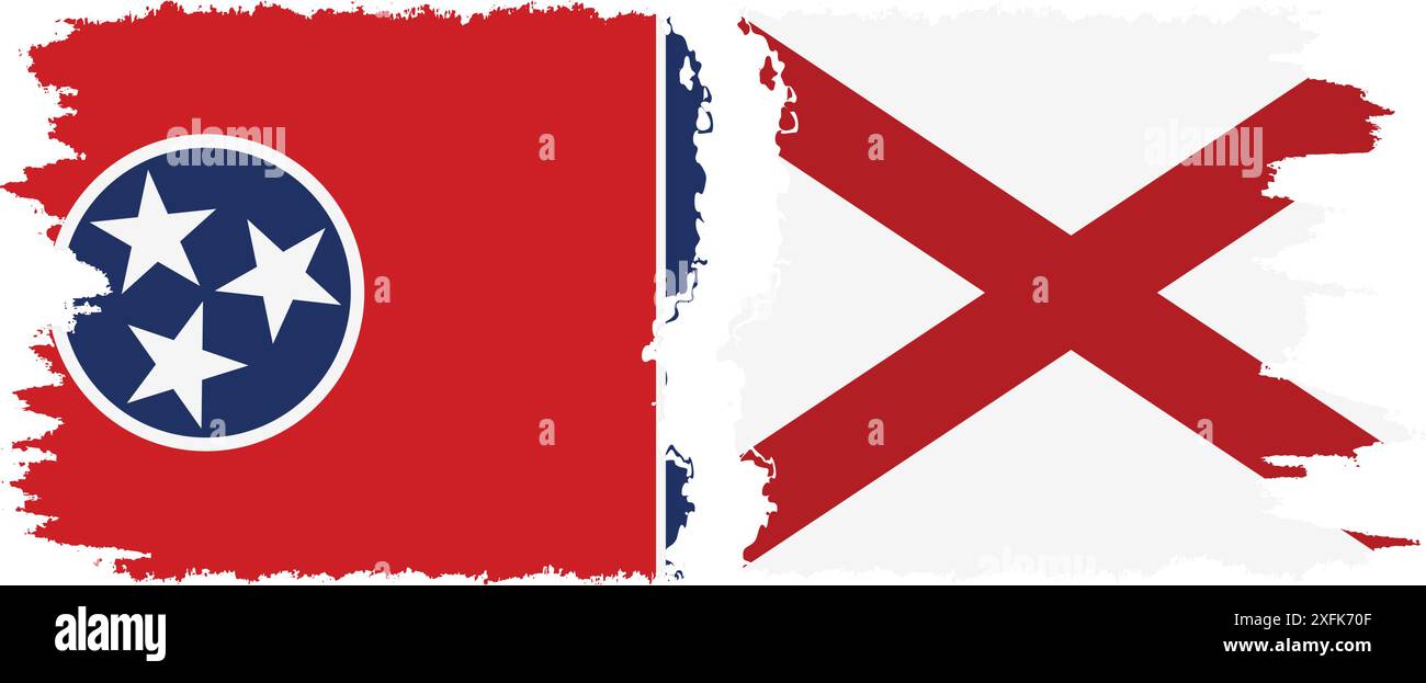 Alabama and Tennessee states grunge brush flags connection, vector ...