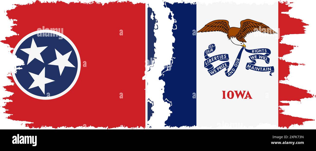 Iowa and Tennessee states grunge brush flags connection, vector Stock ...