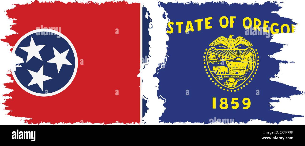 Oregon and Tennessee states grunge brush flags connection, vector Stock ...