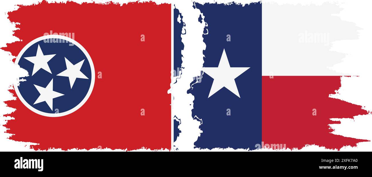 Texas and Tennessee states grunge brush flags connection, vector Stock ...