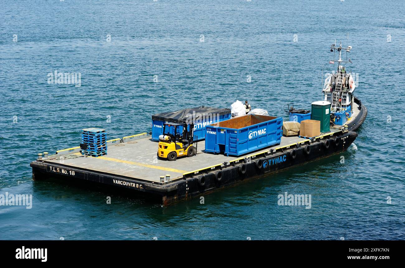 Vancouver, Canada - 23rd June 2024:Tymac Ranger tug boat moving the bunkering tug though the ...