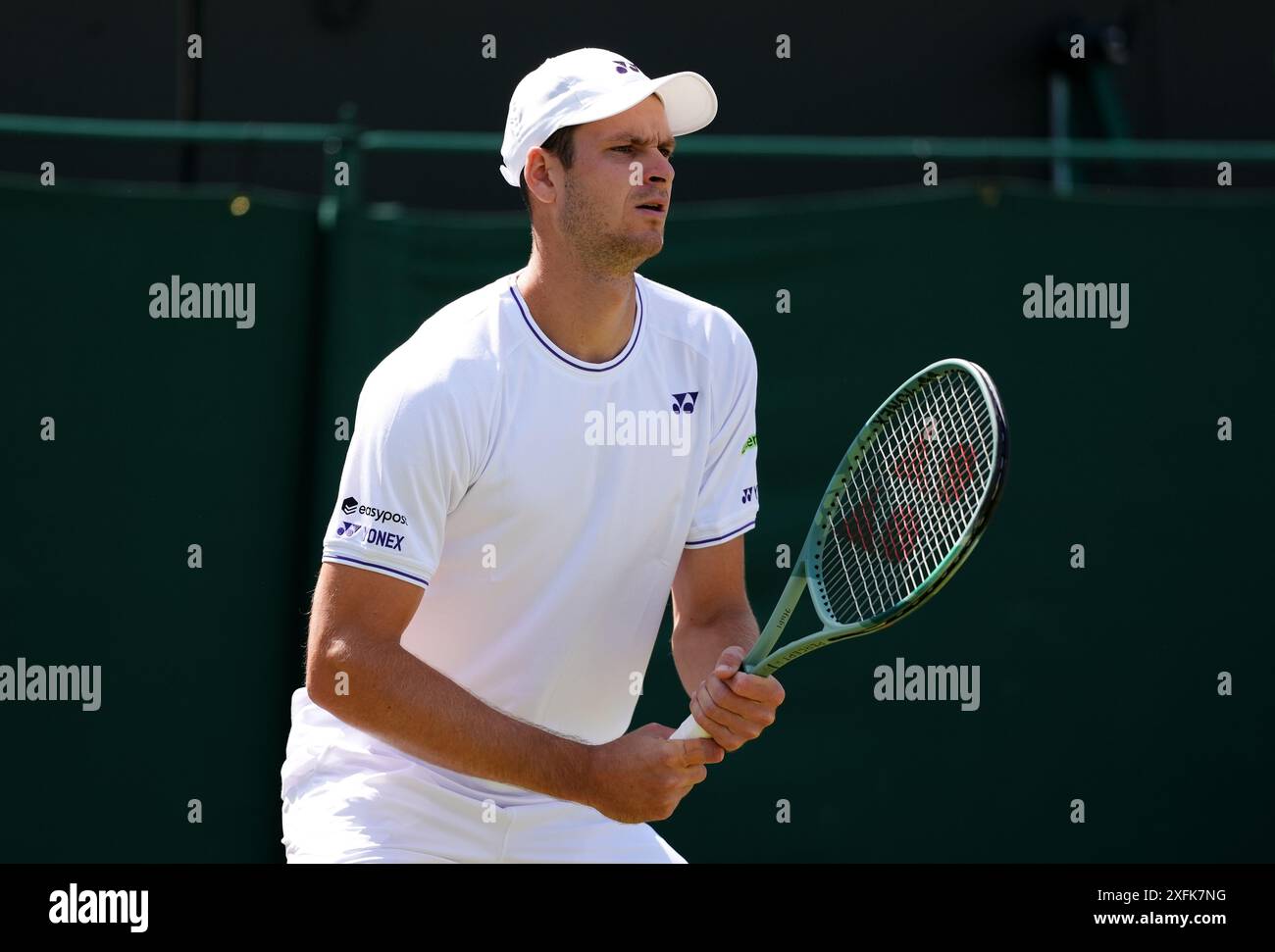Hubert Hurkacz in action against Arthur Fils (not pictured) on day four ...