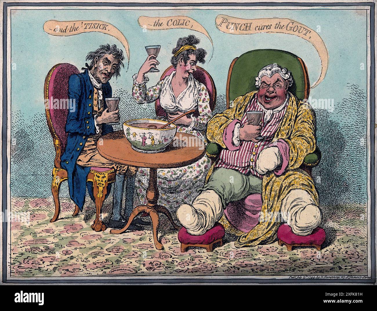 Punch Cures the Gout: A Satirical Etching by James Gillray Depicting a ...