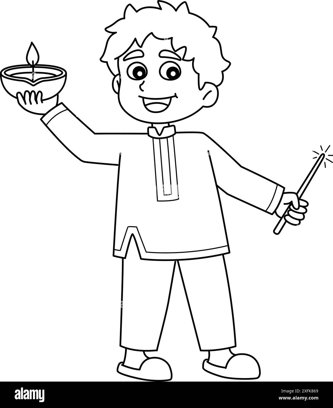 Diwali Boy Celebrating Isolated Coloring Page Stock Vector Image & Art ...