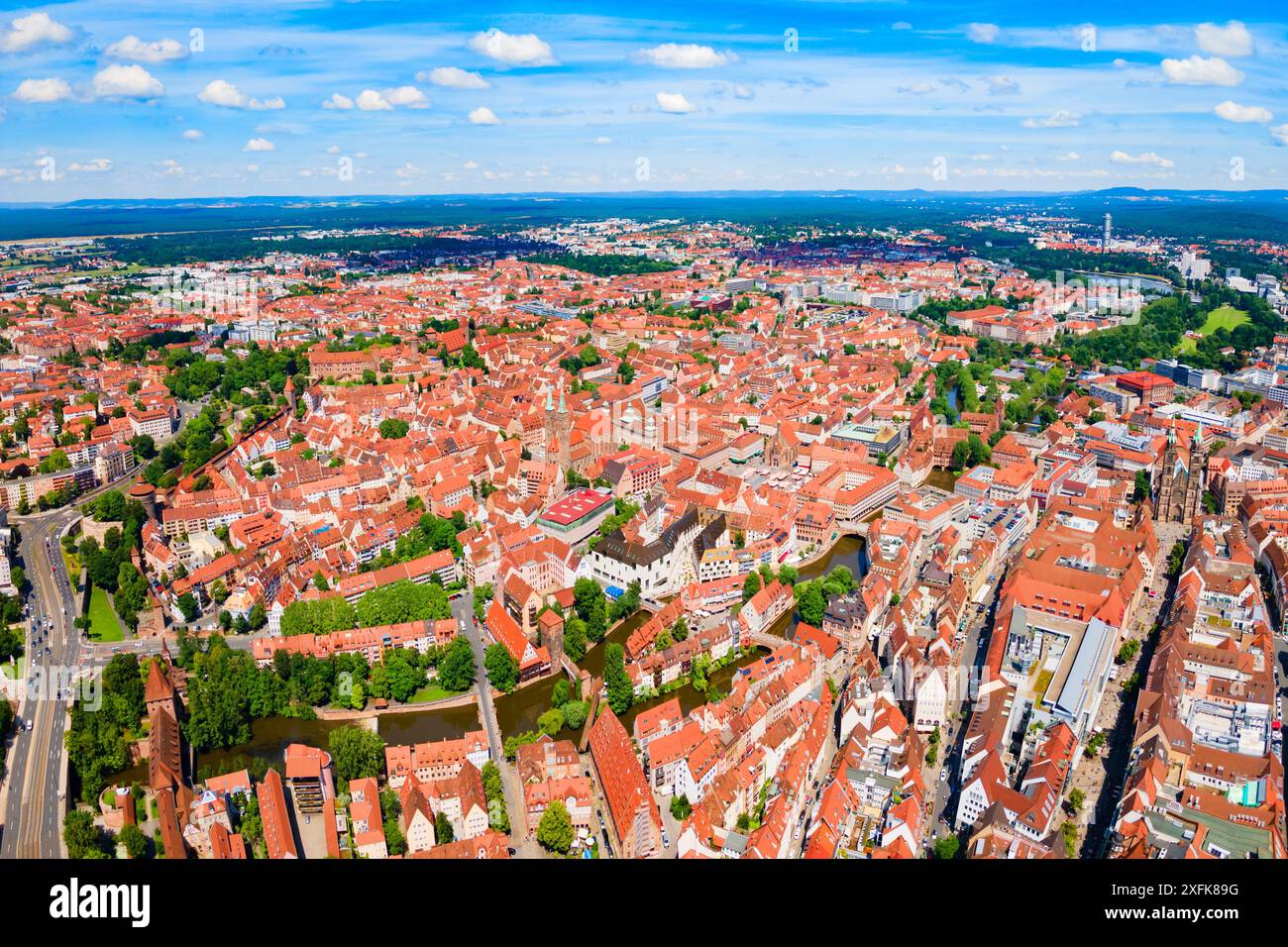 Nuremberg old town aerial panoramic view. Nuremberg is the second ...