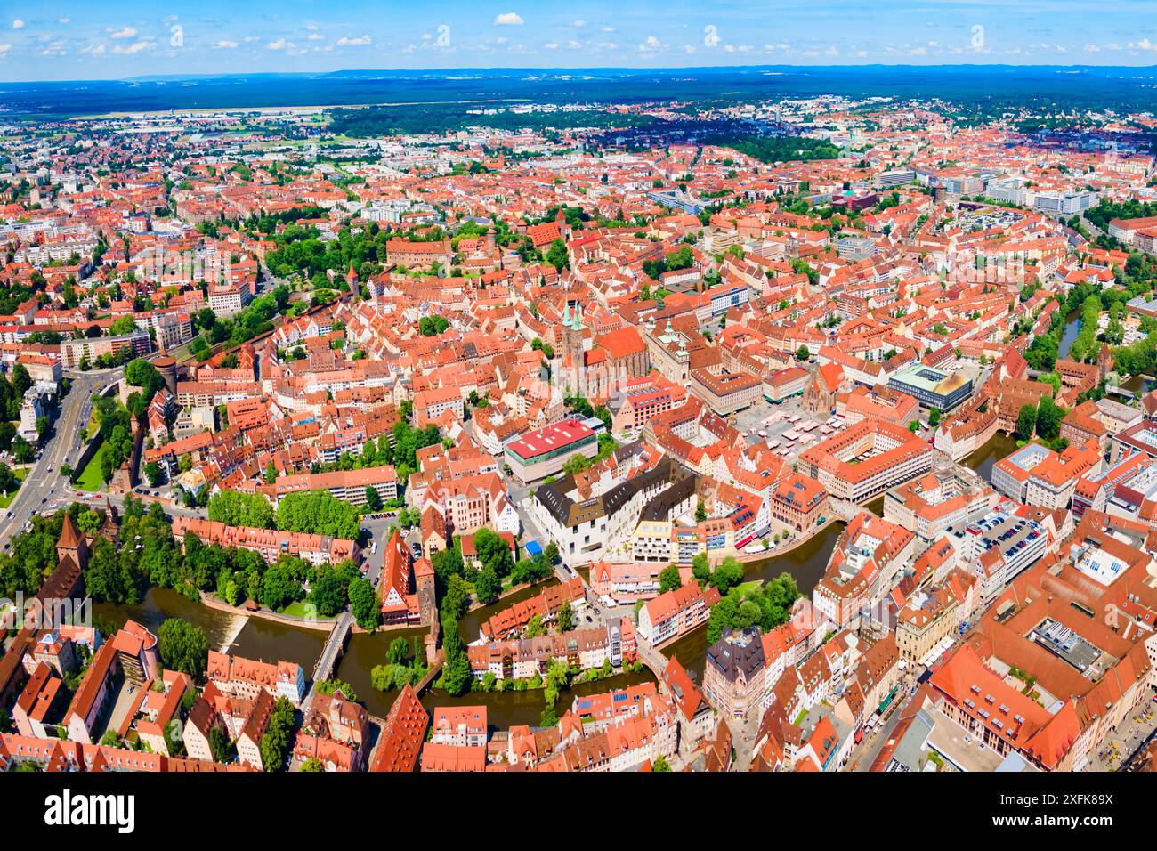 Nuremberg old town aerial panoramic view. Nuremberg is the second ...
