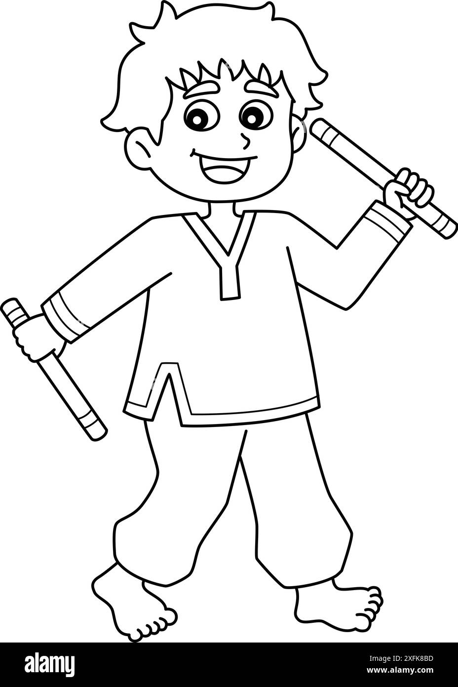 Diwali Festival Boy Dancing with Sticks Isolated Stock Vector Image ...