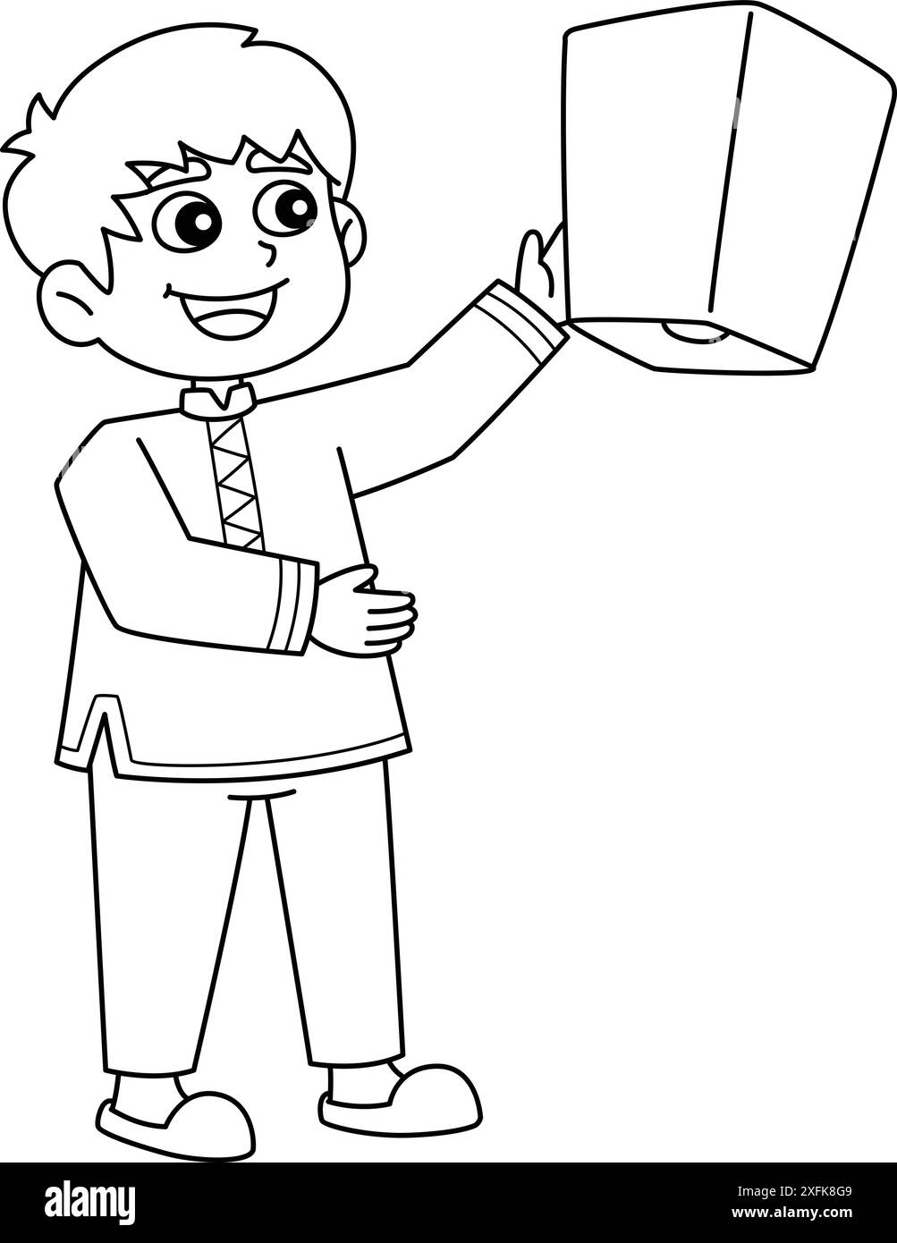 Diwali Child with Lantern Isolated Coloring Page Stock Vector Image ...