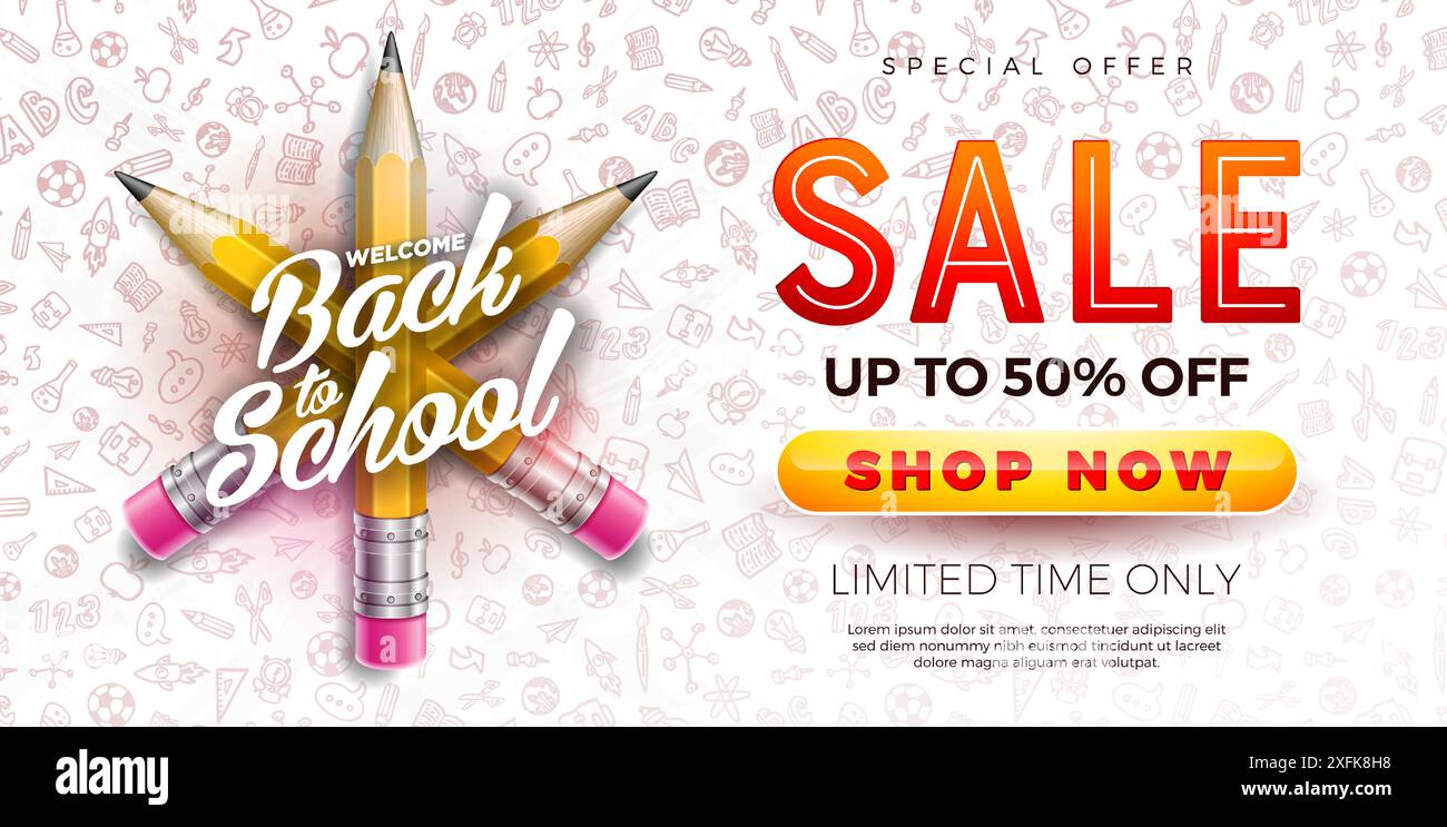 Back to School Sale Design with Graphite Pencil and Typography Letter ...
